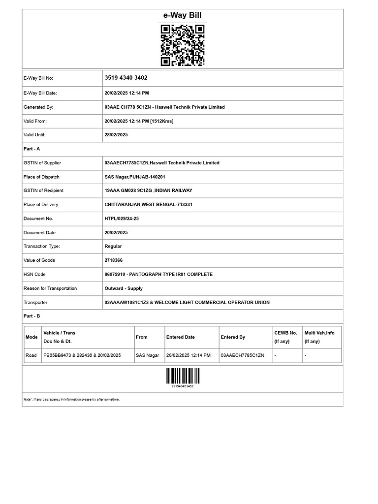 029 Eway Bill | PDF