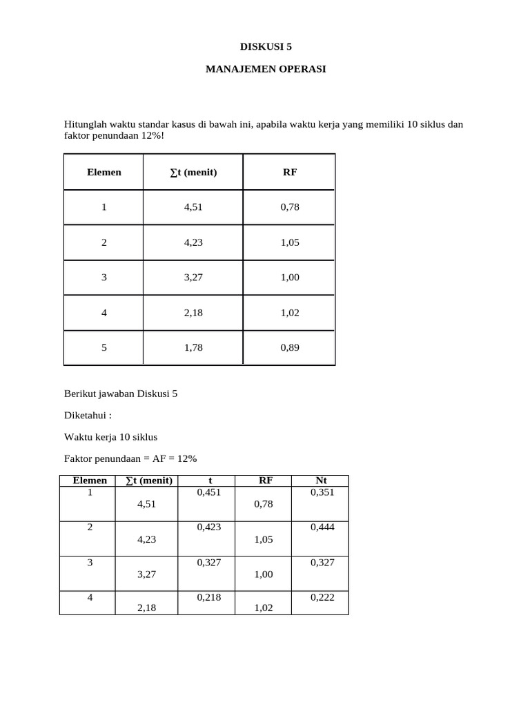 Waktu Normal dan Standar Kerja 10 Siklus | PDF