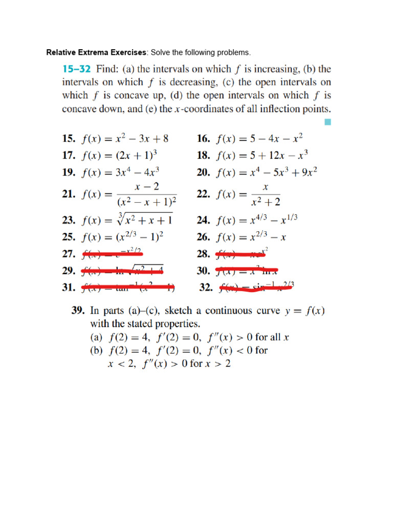 Relative Extremum Exercises | PDF