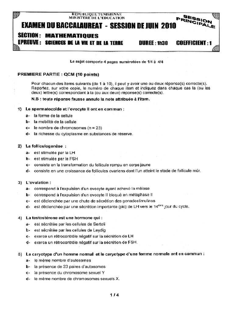 Bac 2010 Bac Math Epreuve SVT Session Principale PDF | PDF