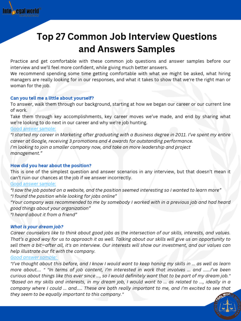 Job Interview Questions & Answer Samples | PDF | Job Interview | Experience