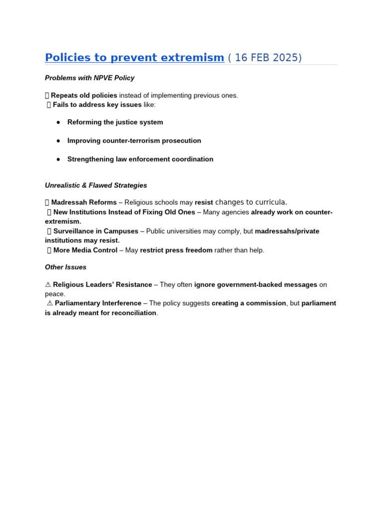 Policies To Prevent Extremism | PDF