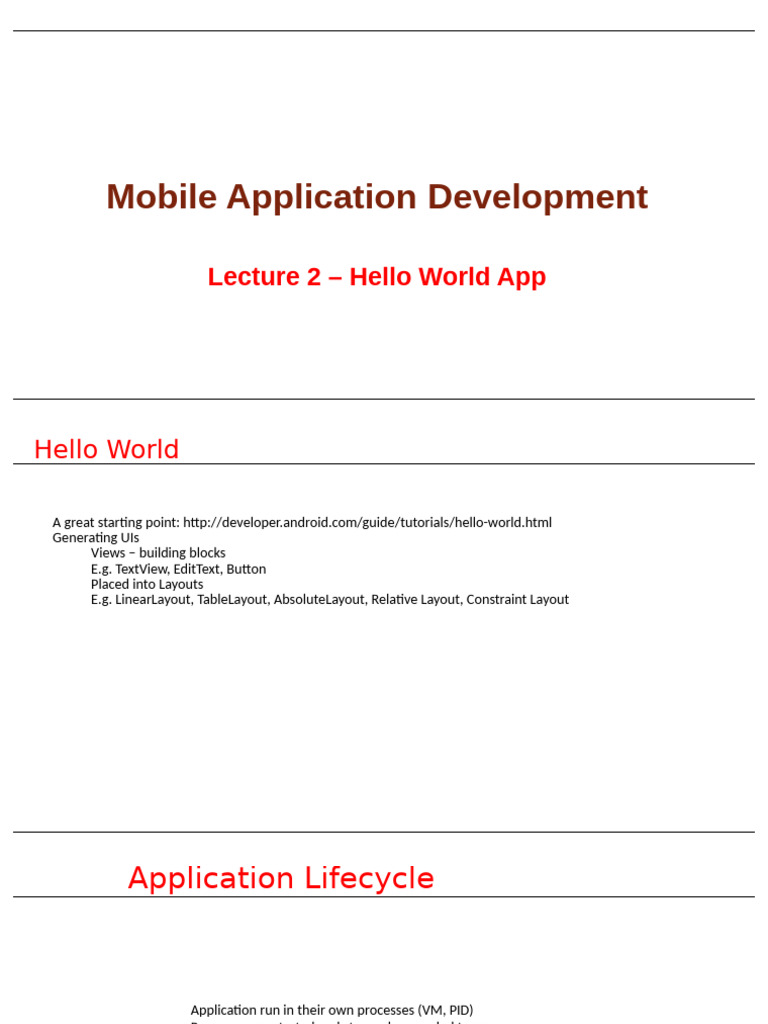 Lecture 2 - Hello World | PDF | Android (Operating System) | Mobile App
