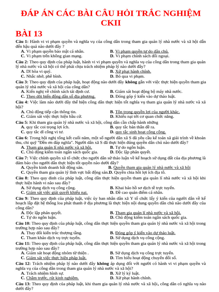 ĐÁP ÁN KTPL | PDF