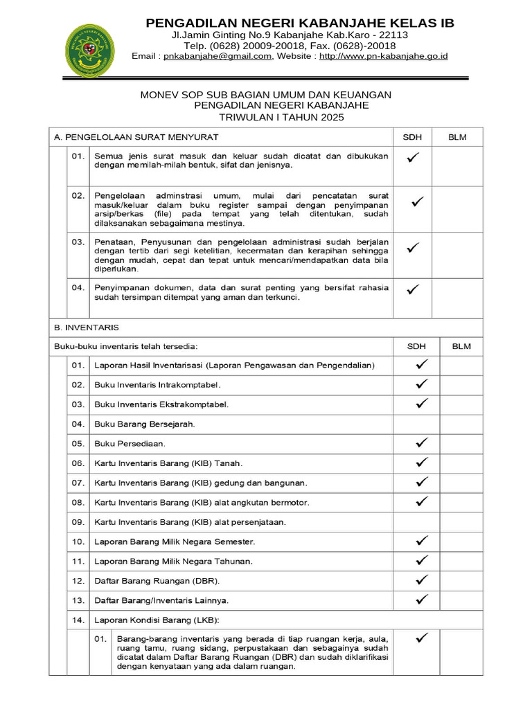Monev SOP Keuangan PN Kabanjahe 2025 | PDF
