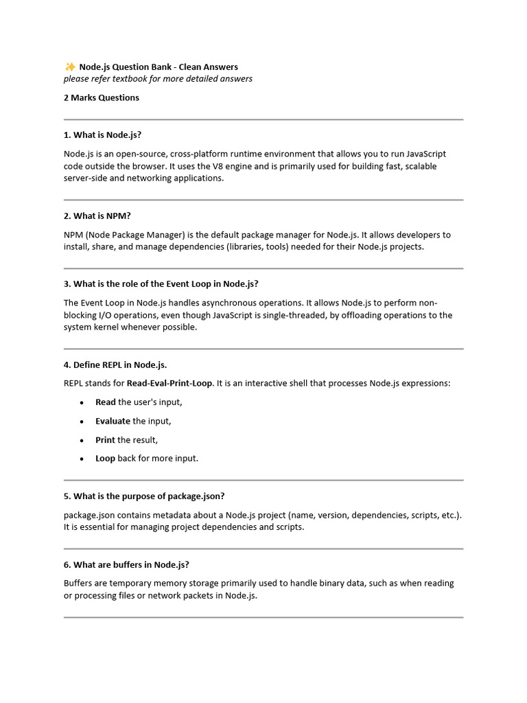 Node JS Question Bank Answers | PDF | Computer Engineering | Computer Architecture