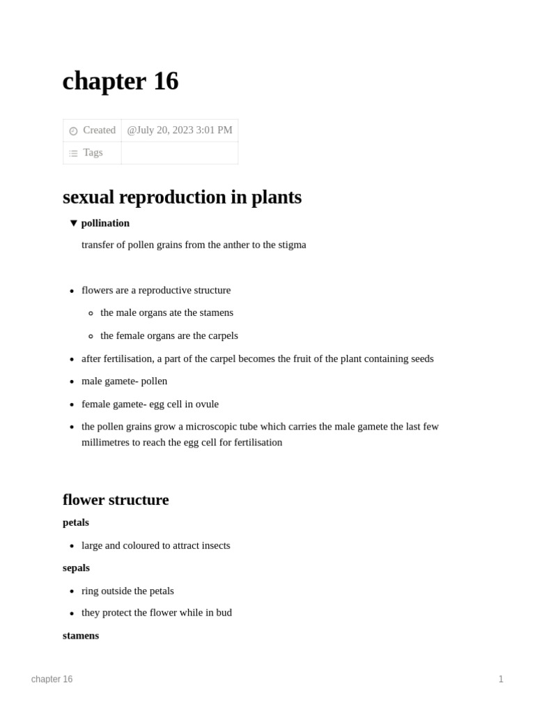 Igcse Biology CH 16 Reproduction | PDF | Flowers | Pollination