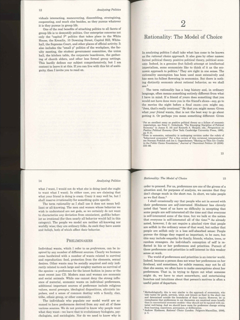 Shepsle (2010 CH 2) - Rationality - The Model of Choice | PDF | Rationality | Economics