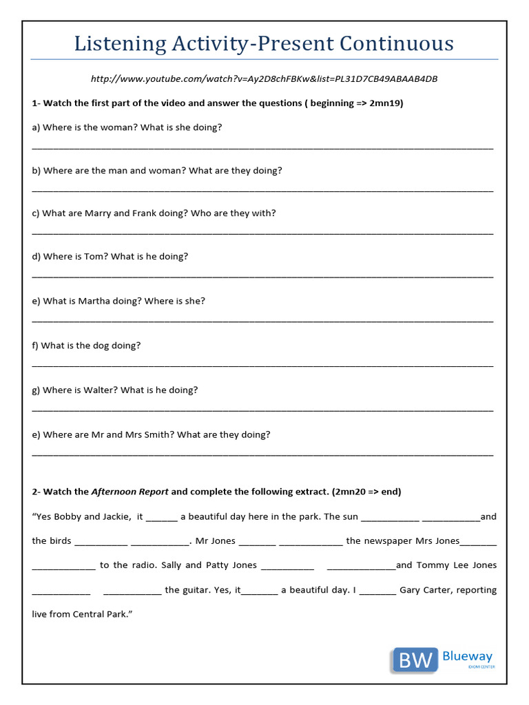 Listening Activity Present Continuous WORKSHEET | PDF