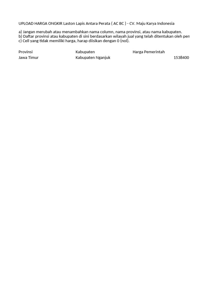 Template Harga Produk Laston Lapis Antara Perata (AC BC) - CV. Maju ...