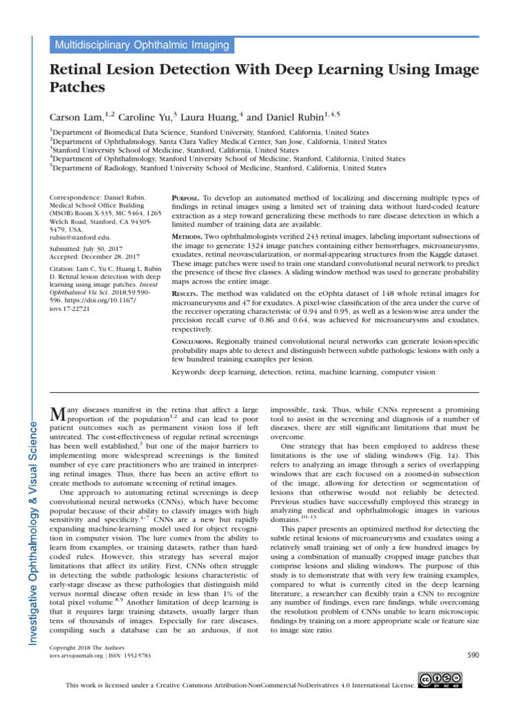Retinal Lesion Detection With Deep Learning Using Image Patches | PDF | Receiver Operating ...