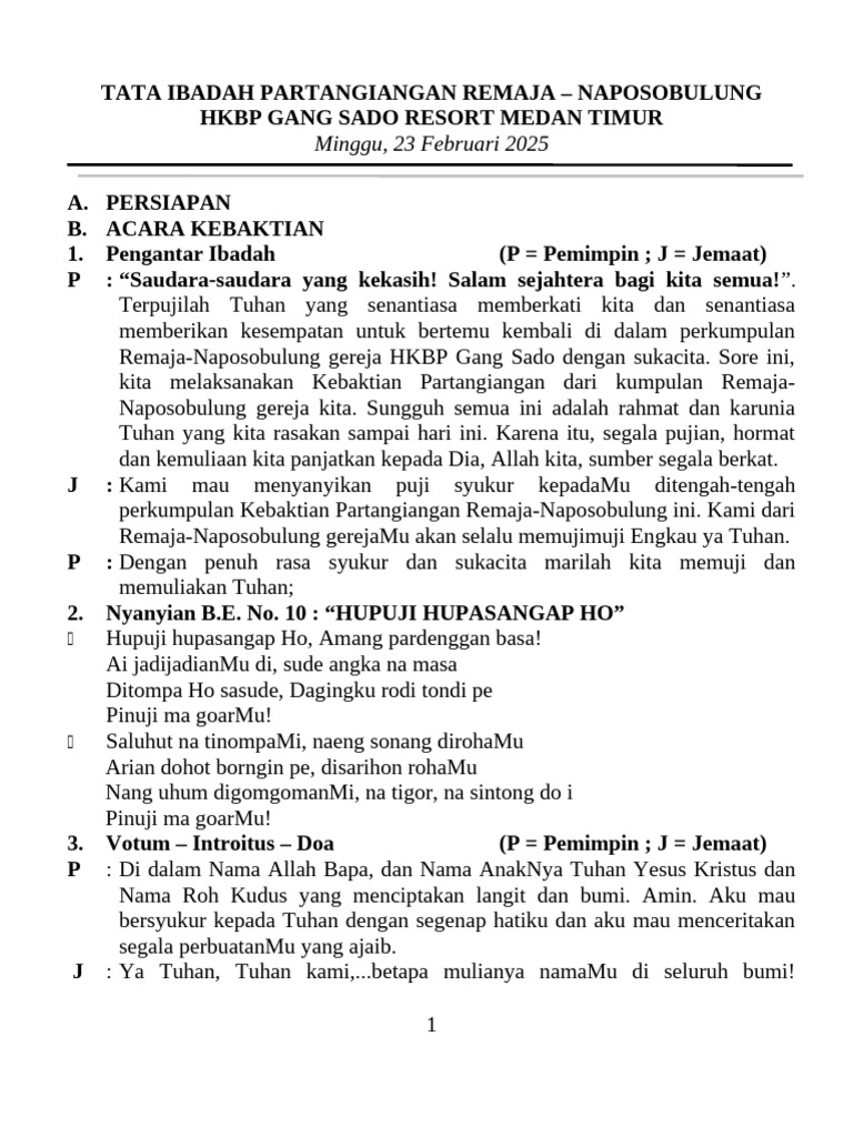 Acara Partangiangan Remaja-Naposobulung HKBP Gang Sado Resort Medan Timur - Minggu, 3 Nopember ...