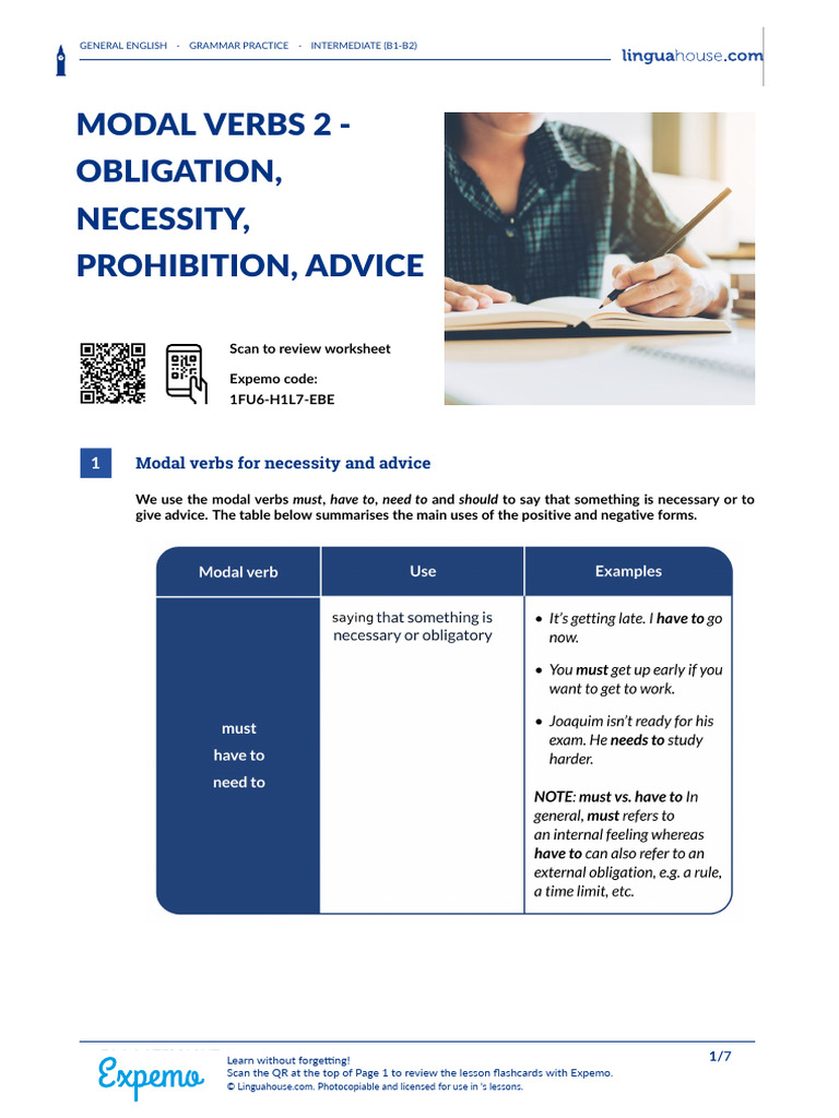 Modal Verbs 2 Obligation Necessity Prohibition Advice British English ...