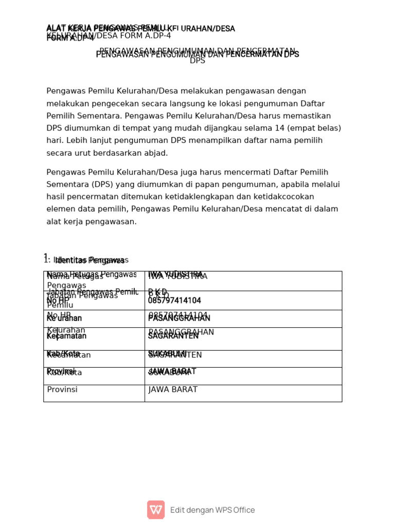 PKD - Pengawasan Pengumuman Dan Pencermatan DPS-1 | PDF