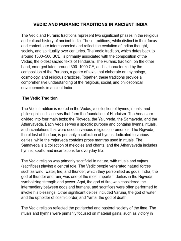 Vedic and Puranic Traditions in Ancient India | PDF | Vedas | Puranas