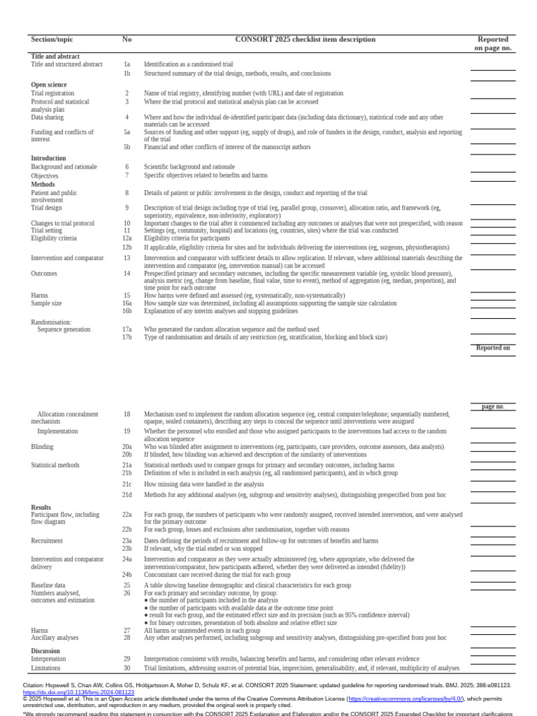 CONSORT 2025 Editable Checklist | PDF | Sampling (Statistics) | Sample ...