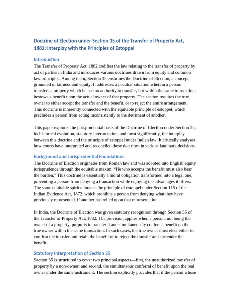 Doctrine of Election Research Paper | PDF | Estoppel | Equity (Law)