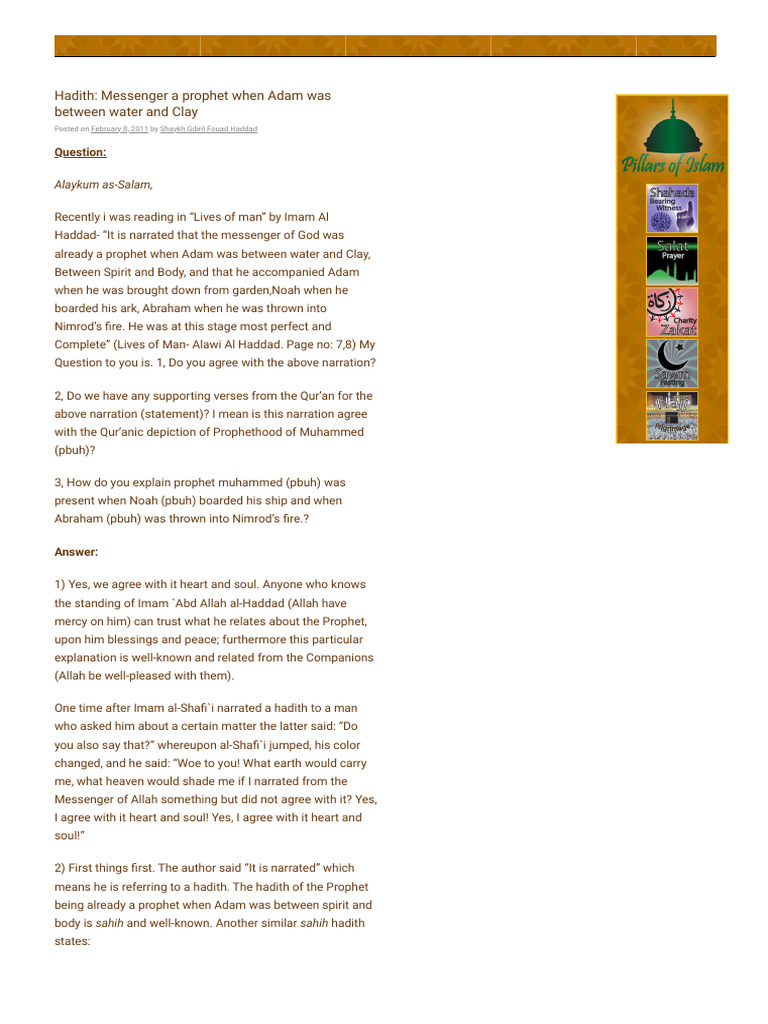 Hadith Messengeraprophetwhen Adam | PDF | Prophets And Messengers In ...