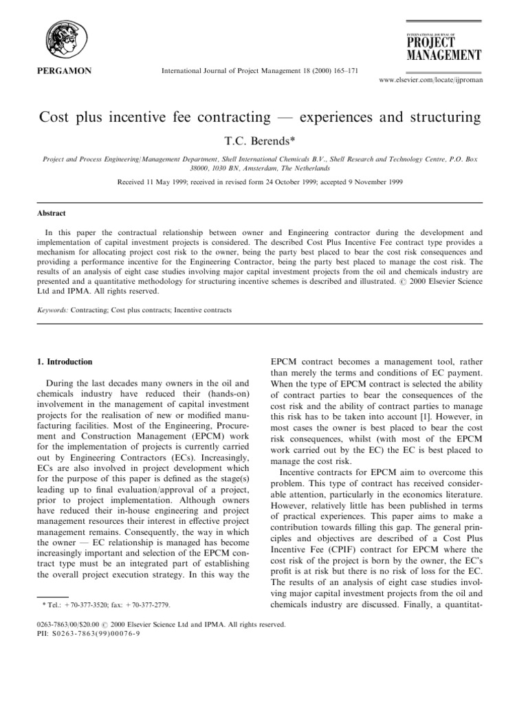 Cost Plus Incentive Fee Contracting Ð Experiences and Structuring | PDF ...