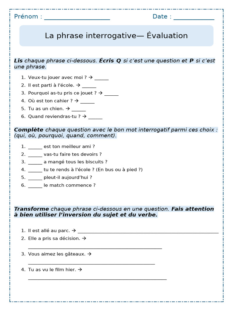 Évaluation des phrases interrogatives | PDF