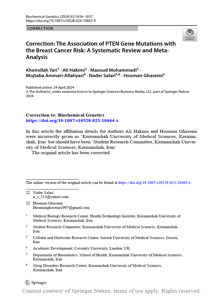 Correction The Association of PTEN Gene Mutations | PDF | License ...