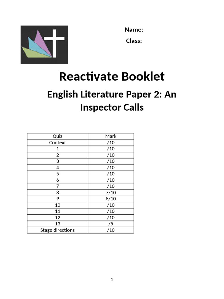 Reactivate An Inspector Calls - Student Booklet | PDF