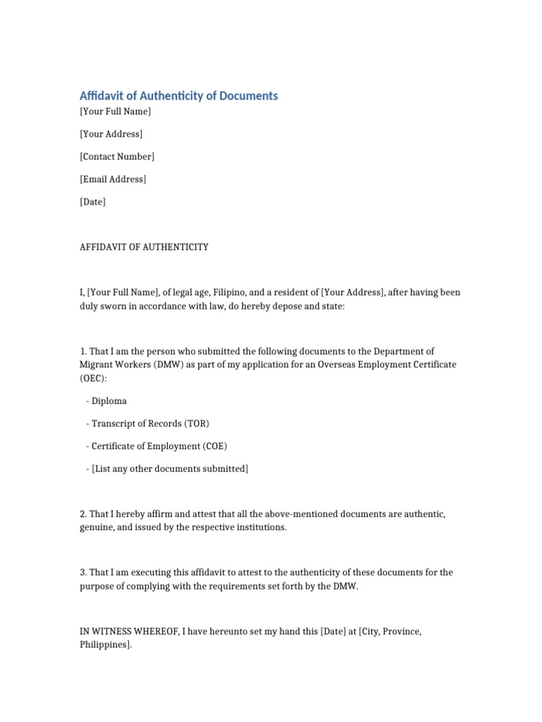 Affidavit of Authenticity Documents | PDF