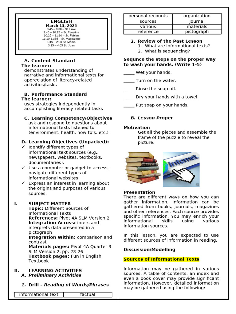 ENGLISH Q4 W5 D4 - For COT | PDF | Books | Information
