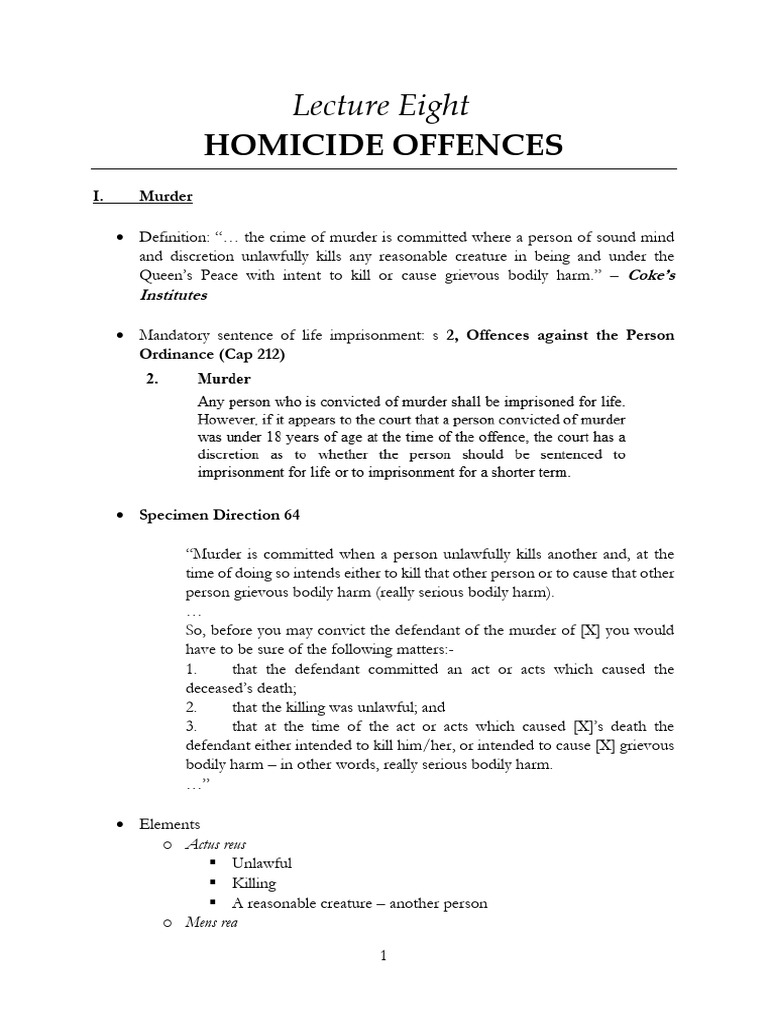 Lecture 8 - Homicide Offences | PDF | Criminology | Misconduct