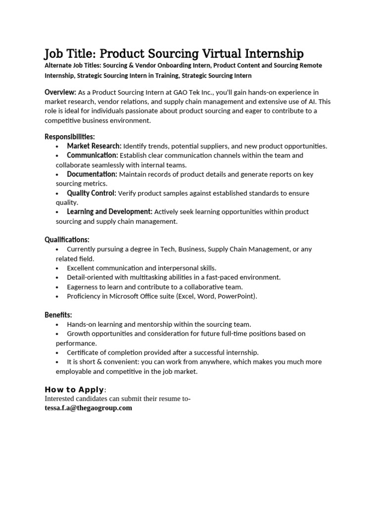 Product Sourcing Virtual Internship | PDF | Recruitment | Internship