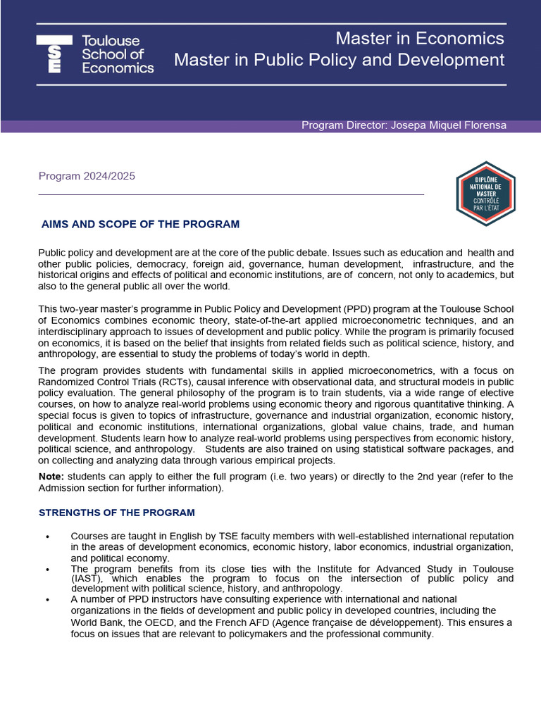 TSE MSC Applied Econ (PPD Track) | PDF | Economics | Economies