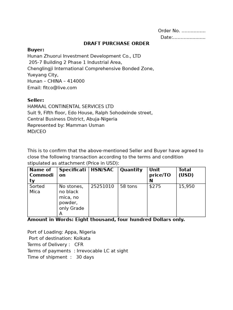 Hunan Investment Draft Contract | PDF