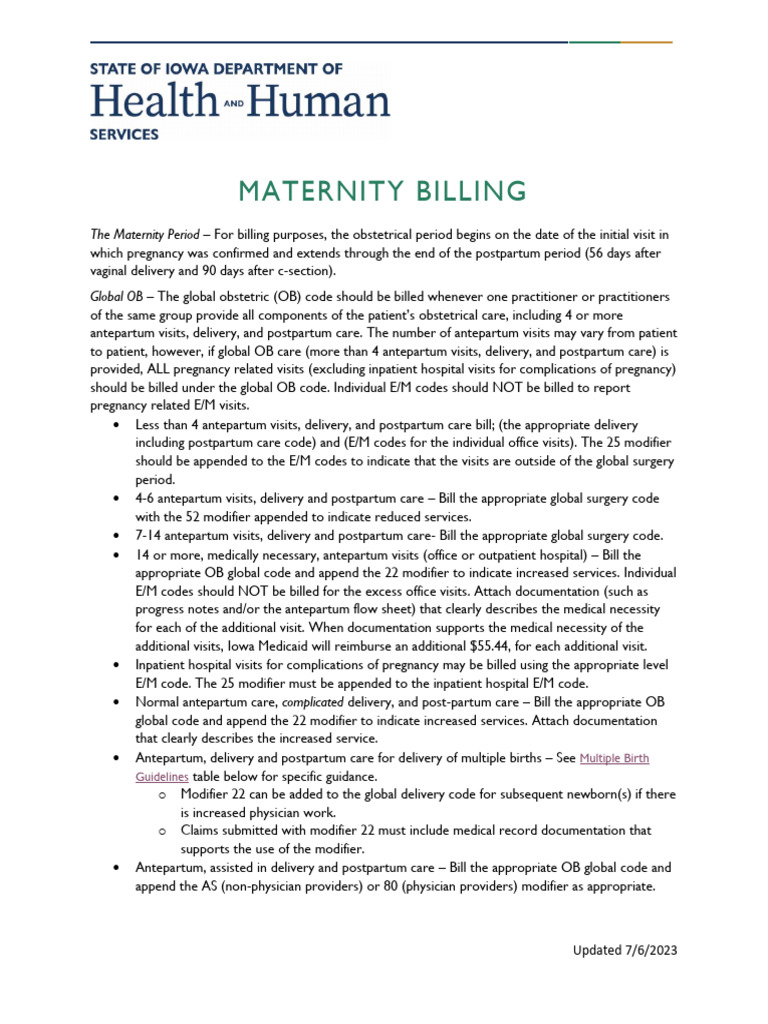 Maternity Billing Guidelines | PDF | Childbirth | Postpartum Period