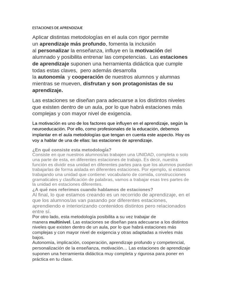 Metodología de Estaciones de Aprendizaje | PDF | Aprendizaje | Enseñando