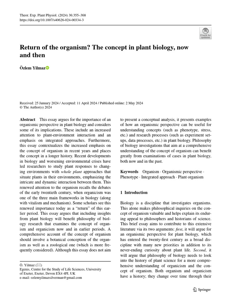 Return of The Organism? The Concept in Plant Biology, Now and Then ...