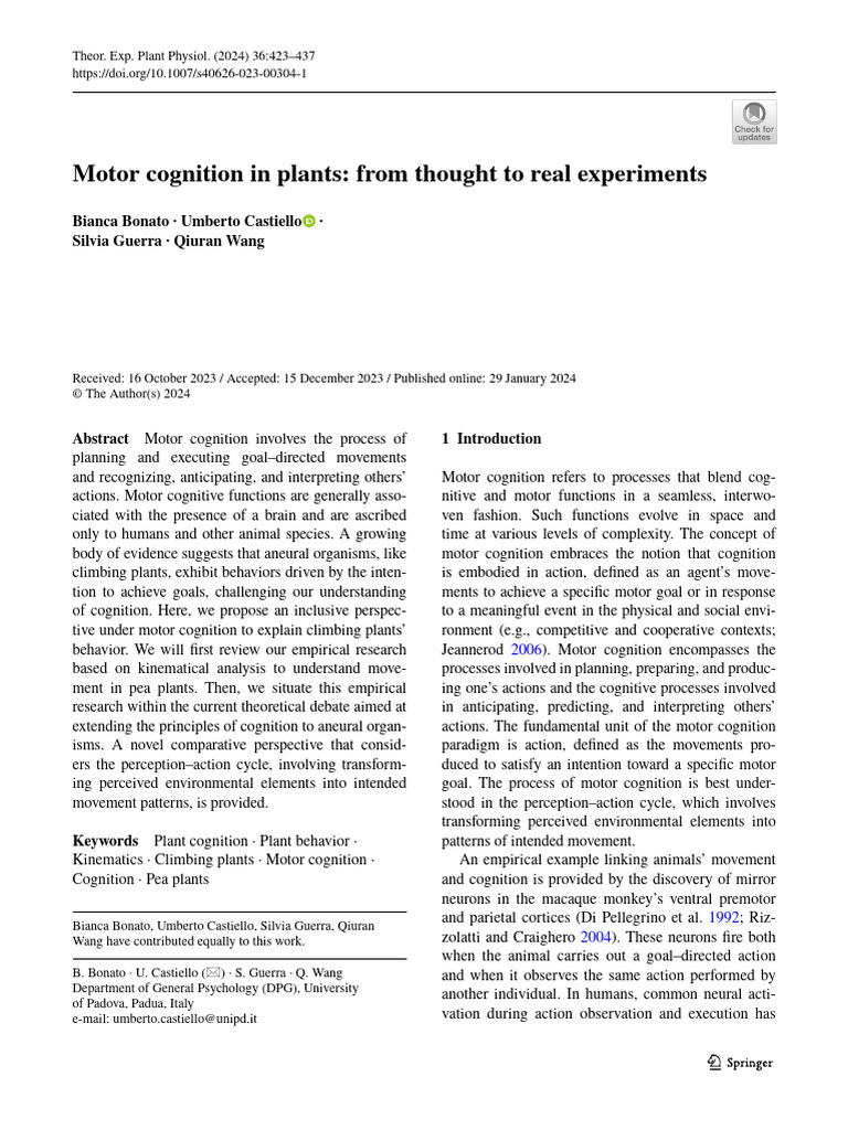 Motor Cognition in Climbing Plants | PDF | Intention | Cognitive Science