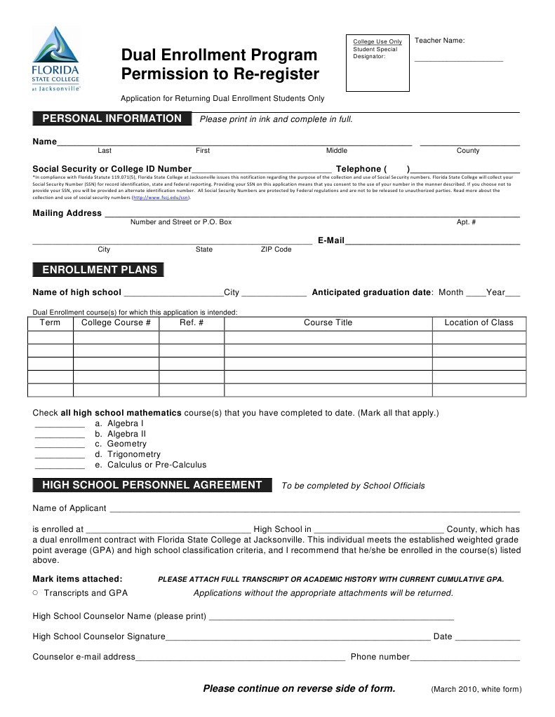 Re-Registration Dual App 3-10 FSCJ | PDF | Social Security Number ...