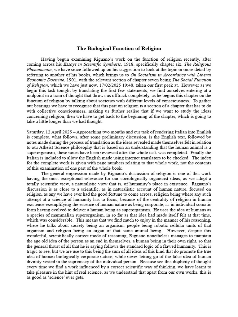 Biological Function of Religion | PDF | Knowledge | Reason