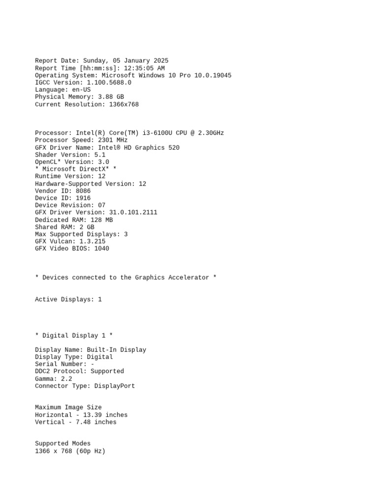 Intel HD Graphics 520 Specifications | PDF