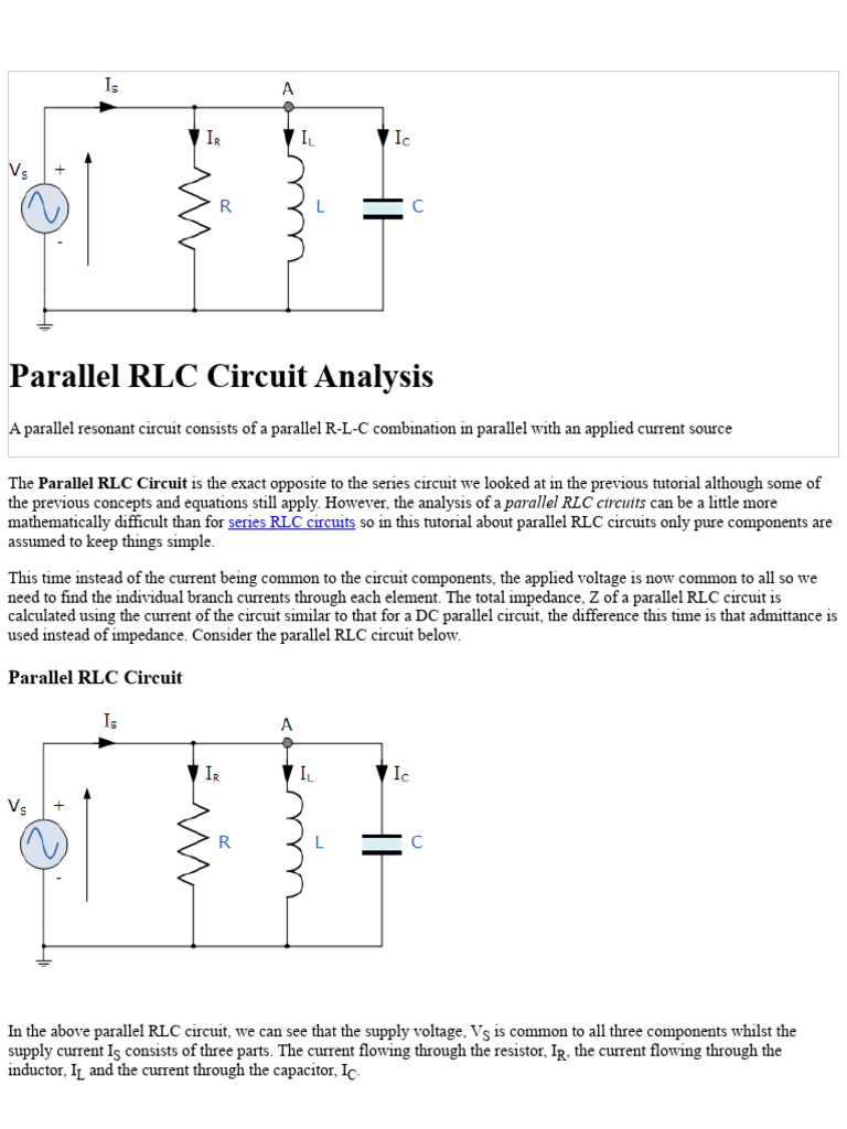 Parallel RLC Circuit and RLC Parallel Circuit Analysis new | PDF | Electrical Impedance | Series ...