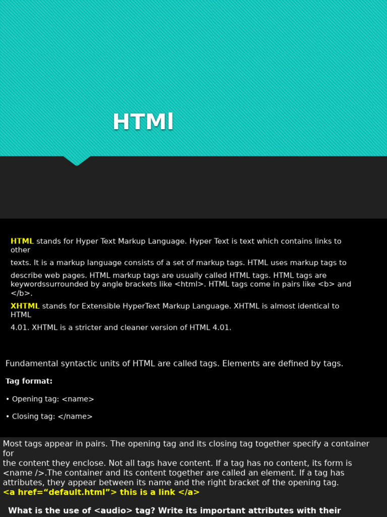 Basics of HTML Presentation | PDF | Html Element | Html