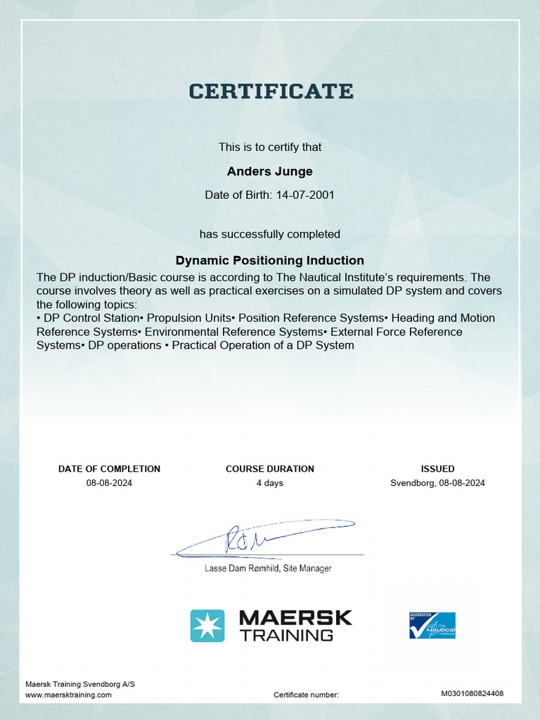 Dynamic Positioning Induction Course Anders Junge | PDF