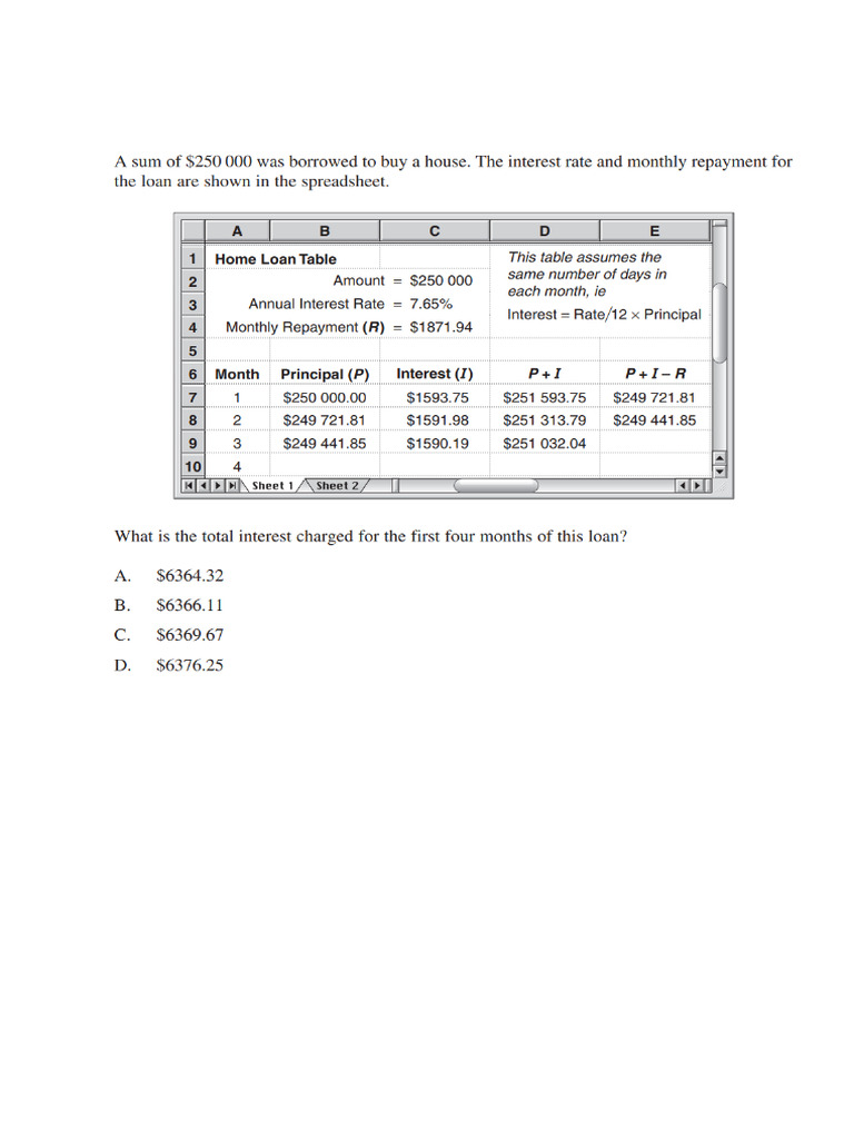 Year 12 Mathematics - Loans and Credit Cards (Worksheet) | PDF