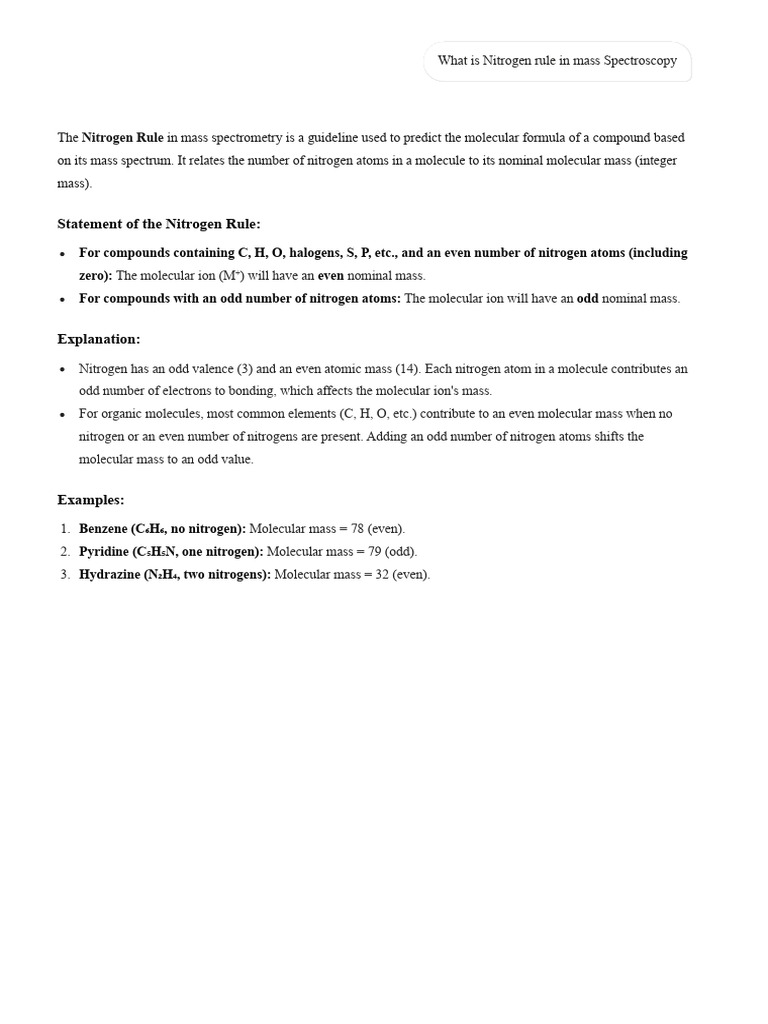 2m_Nitrogen Rule in mass Spectroscopy | PDF