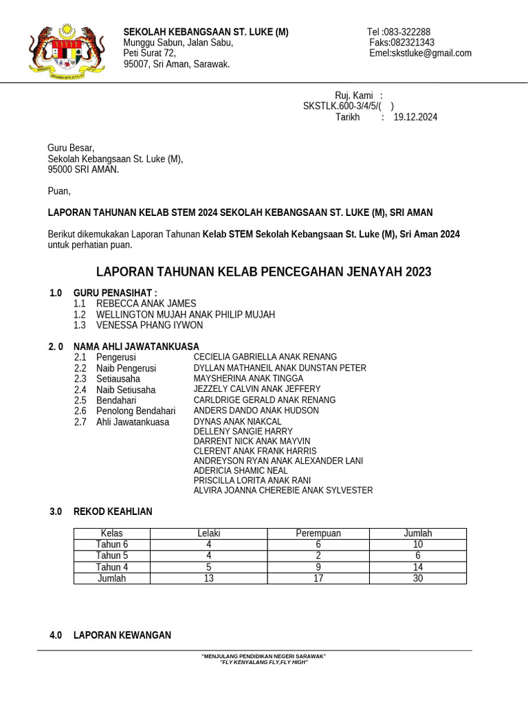 Tapak Laporan Tahunan Kelab Stem 2024 | PDF