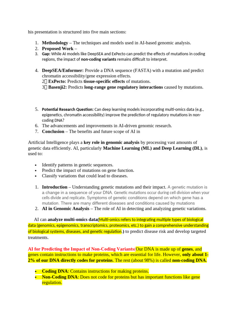 This Presentation Is Structured Into Five Main Sections | PDF | Gene ...