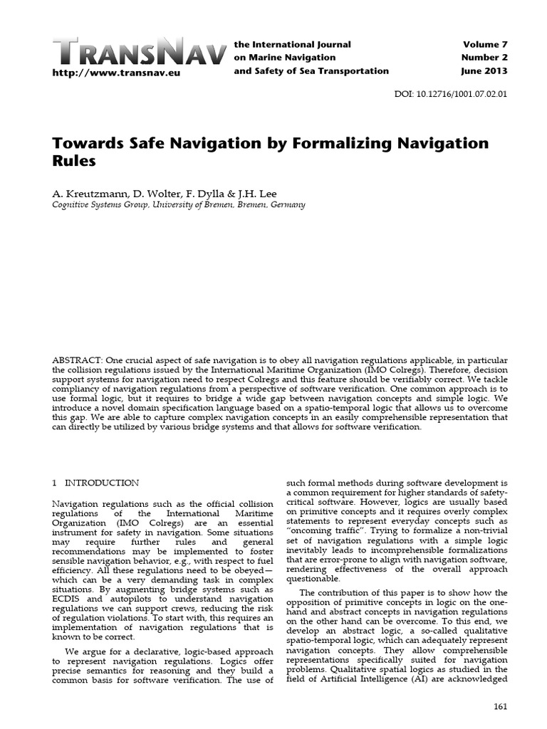 Towards Safe Navigation by Formalizing Navigation Rules | PDF | Modal ...