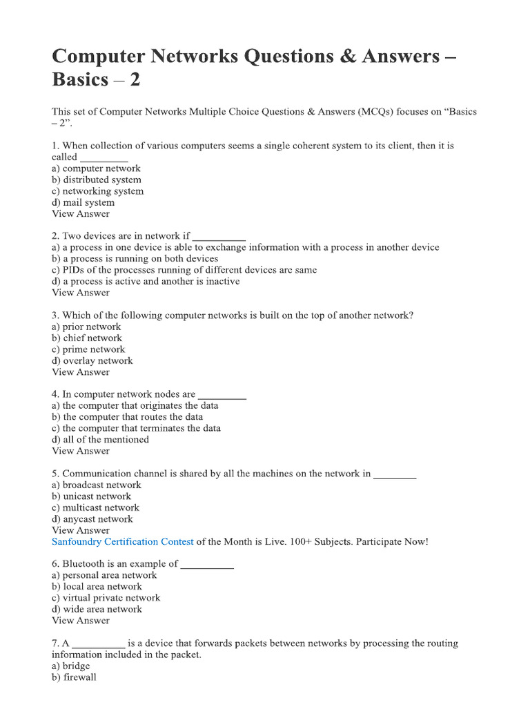 Computer Networks Questions & Answers - 2 | PDF