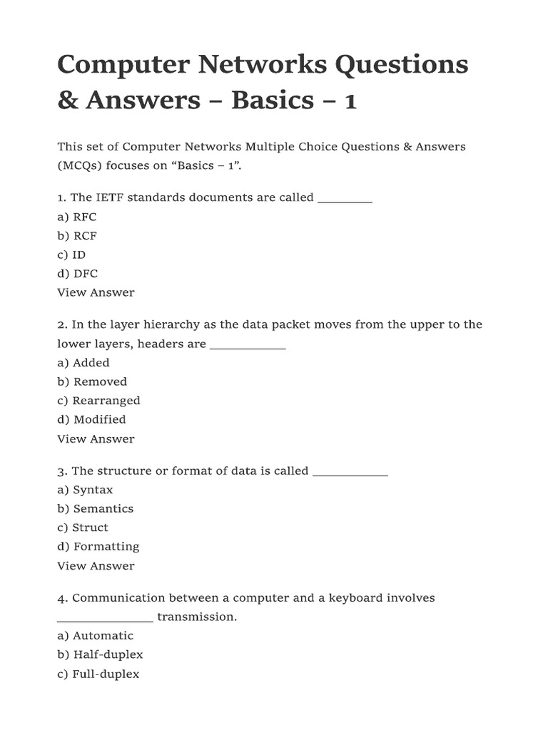 Computer Networks Questions & Answers - Basics - 1 | PDF