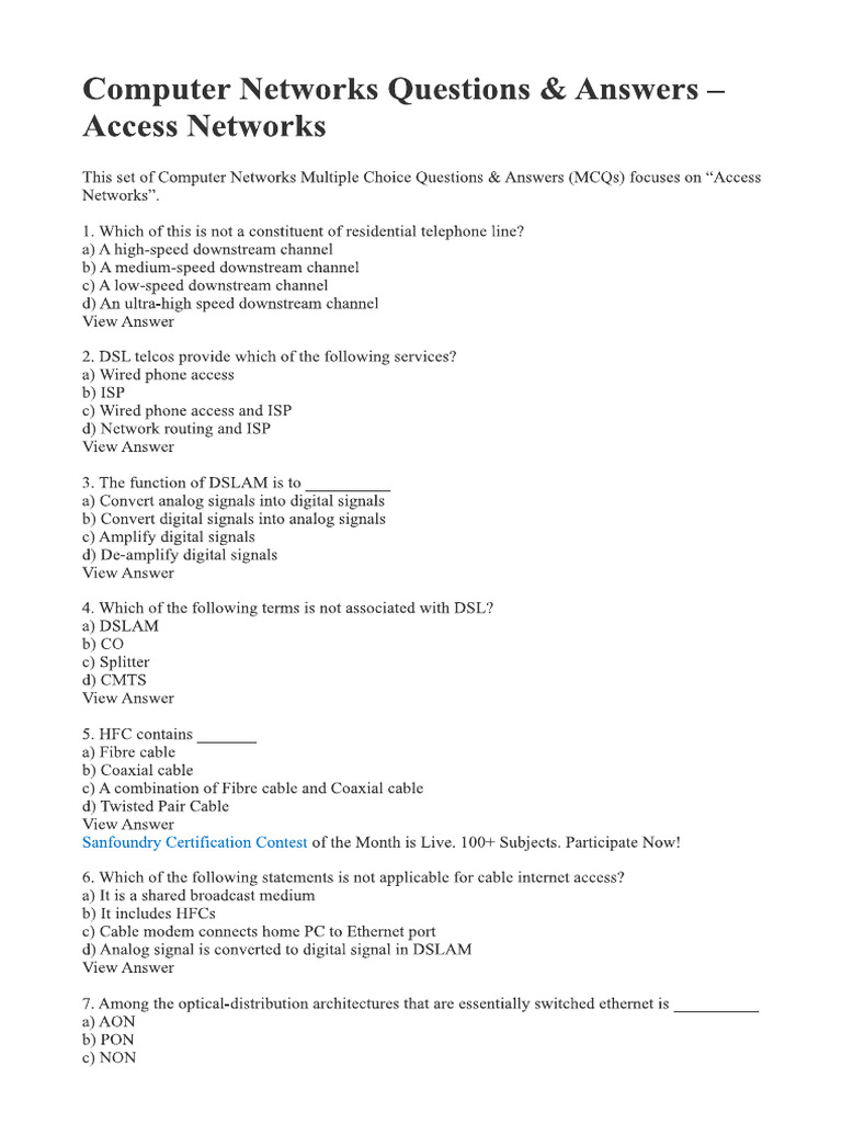 Computer Networks Questions & Answers –3 | PDF
